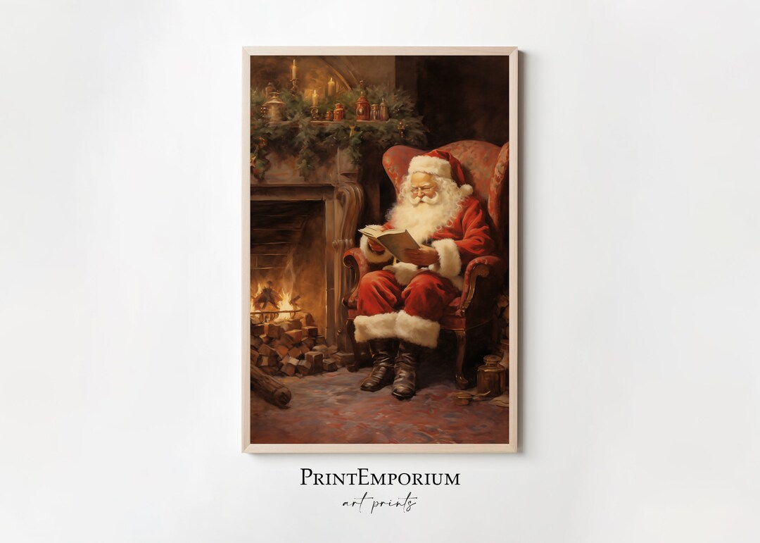 Santa Claus Printable Painting, Vintage Christmas Wall Art, Holiday ...