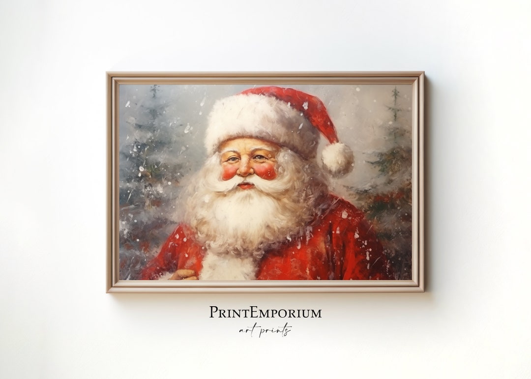 Santa Claus Printable Portrait Painting, Vintage Christmas Wall Art ...