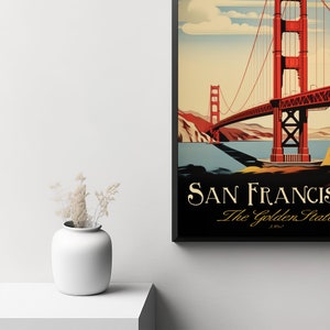 Golden Gate Bridge Vintage Travel Poster, San Francisco Poster ...