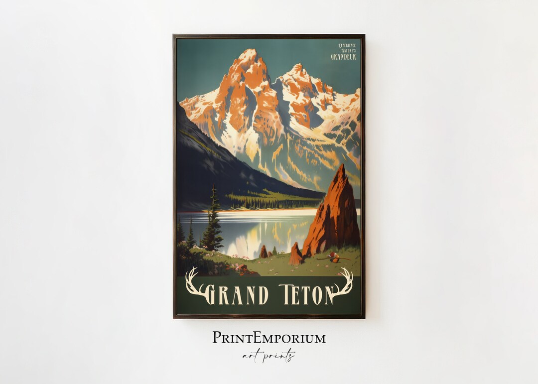 Grand Teton National Park Poster, Vintage Travel Poster, National Park ...