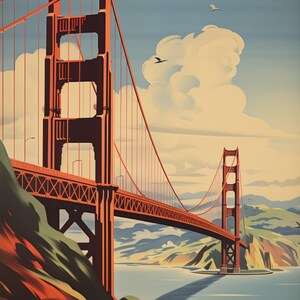 Golden Gate Bridge Vintage Travel Poster, San Francisco Poster ...