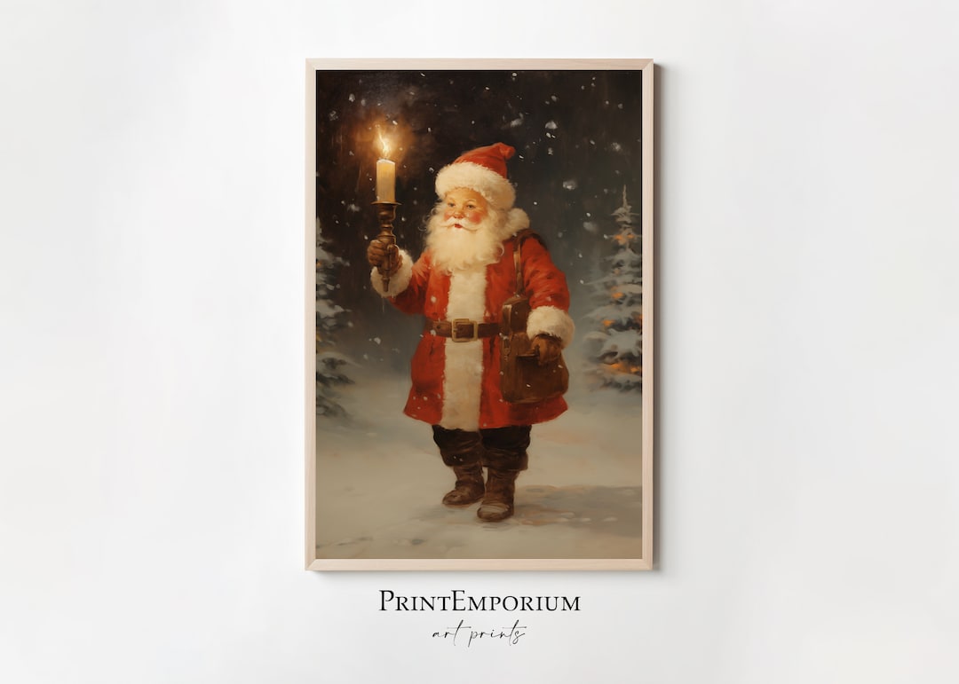 Santa Claus Printable Painting, Vintage Christmas Wall Art, Holiday ...