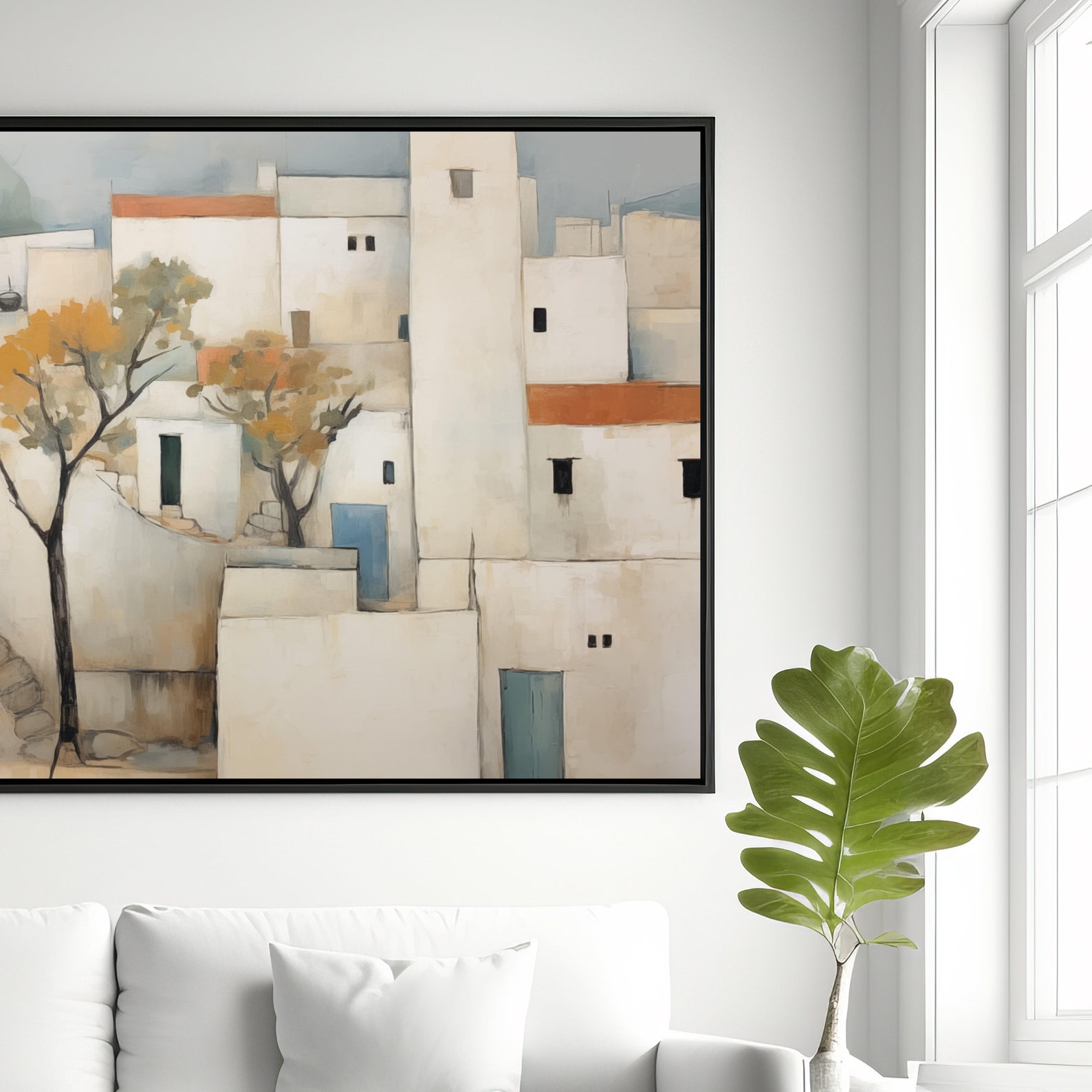 PRINTABLE Abstract Village Painting | Cubism Architecture Print ...