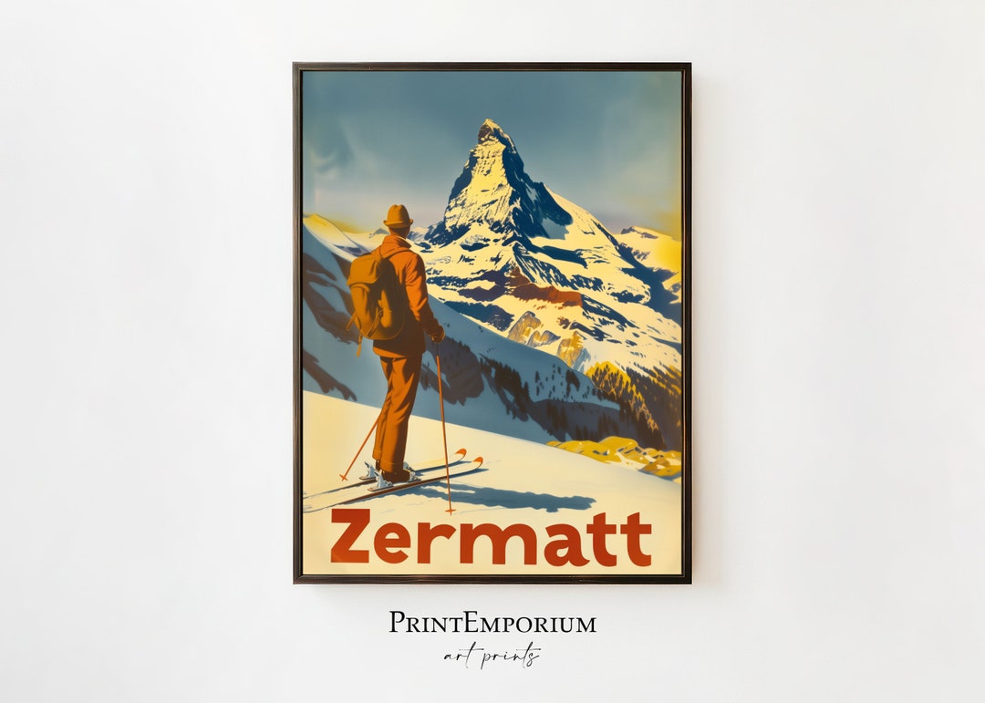 Zermatt Matterhorn Print | Vintage Ski Poster | Retro Wall Art ...