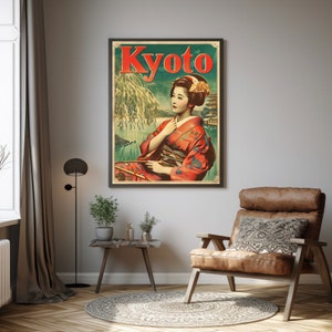Kyoto Japan Vintage Travel Poster | Geisha Art Print | Mount Fuji ...