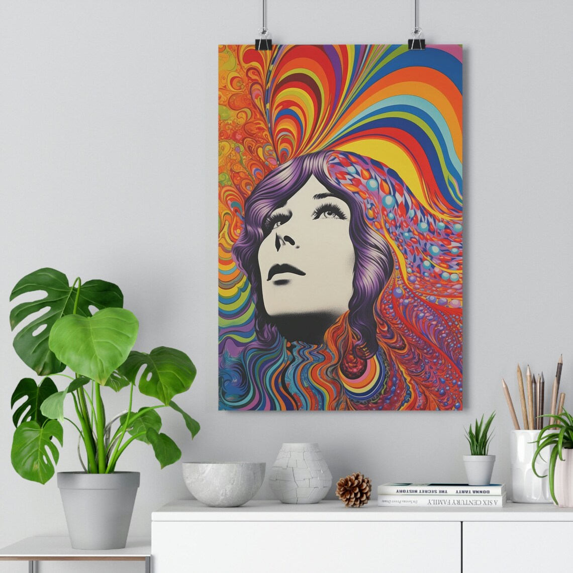 60s Psychedelic Woman Painting, 1960s Art Style, Pop Art Wall Decor ...