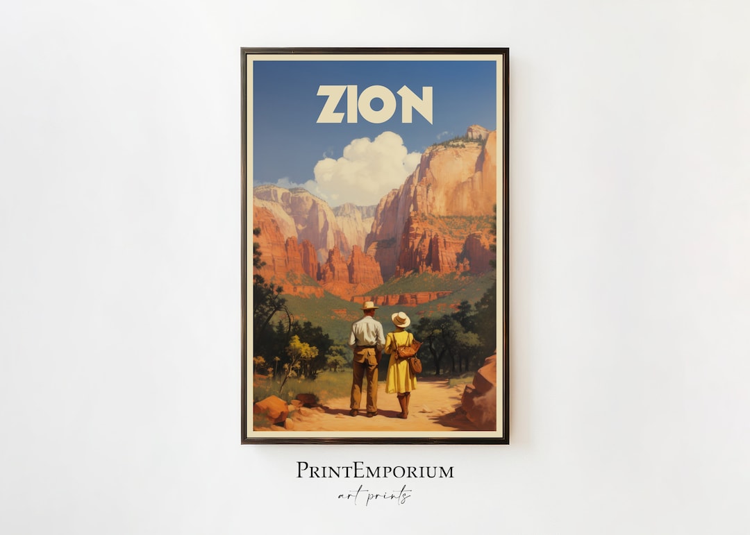 Zion National Park Poster, 1950s Vintage Travel Poster, National Park ...