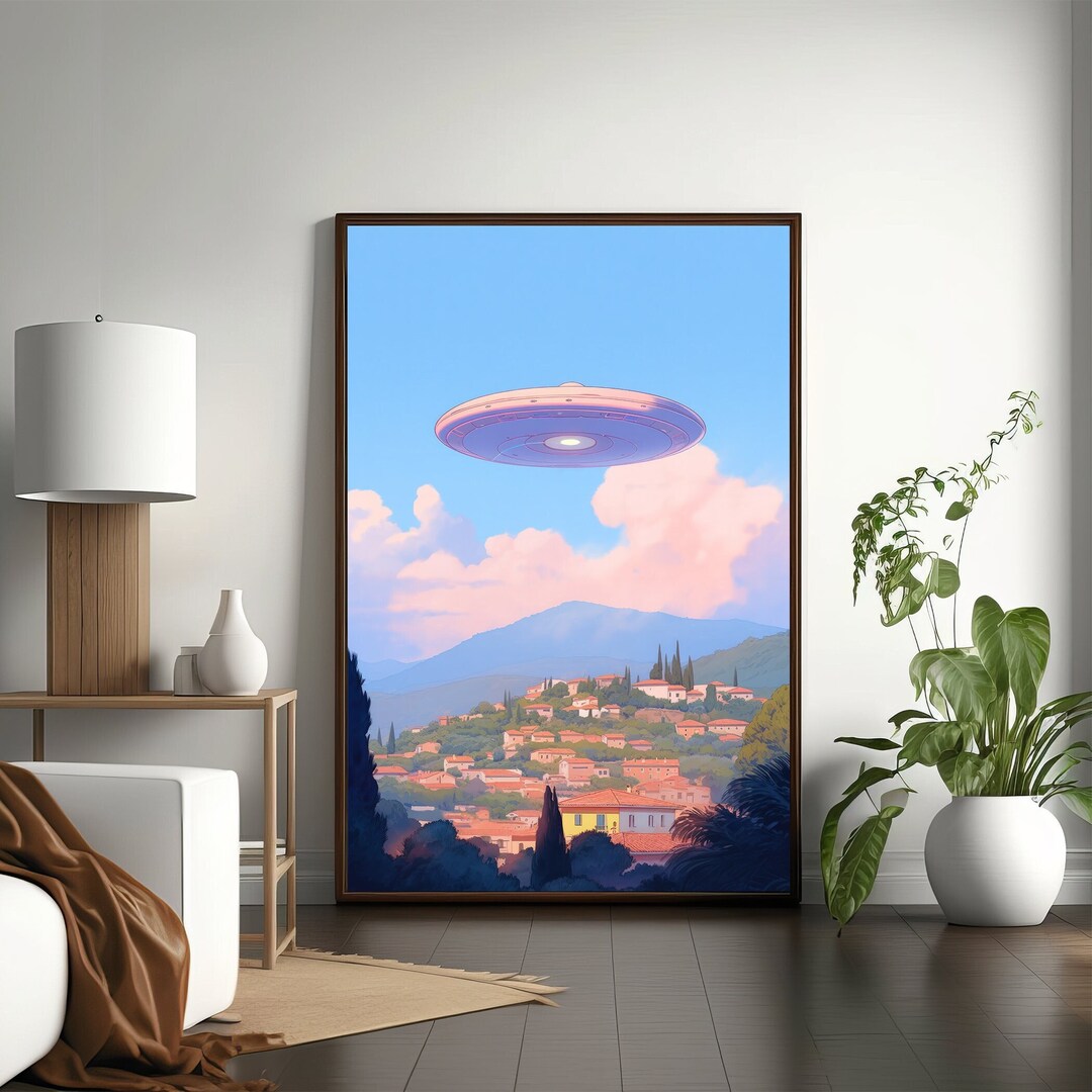 Cartoon UFO Poster Large UFO Wall Art Large Framed Art - Etsy