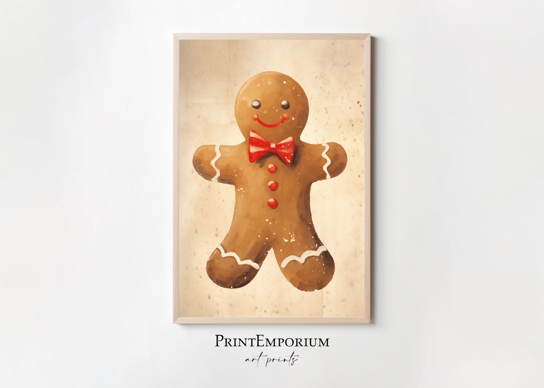 Christmas Wall Decor Printable Gingerbread Man Art, Rustic Christmas ...