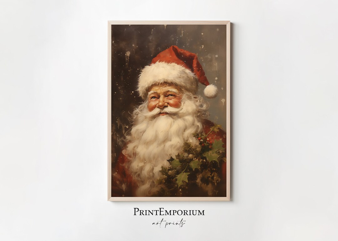 Santa Claus Printable Portrait Painting, Vintage Christmas Wall Art ...