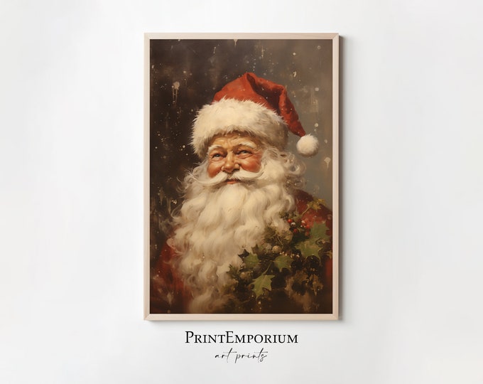 Santa Claus Printable Portrait Painting, Vintage Christmas Wall Art ...