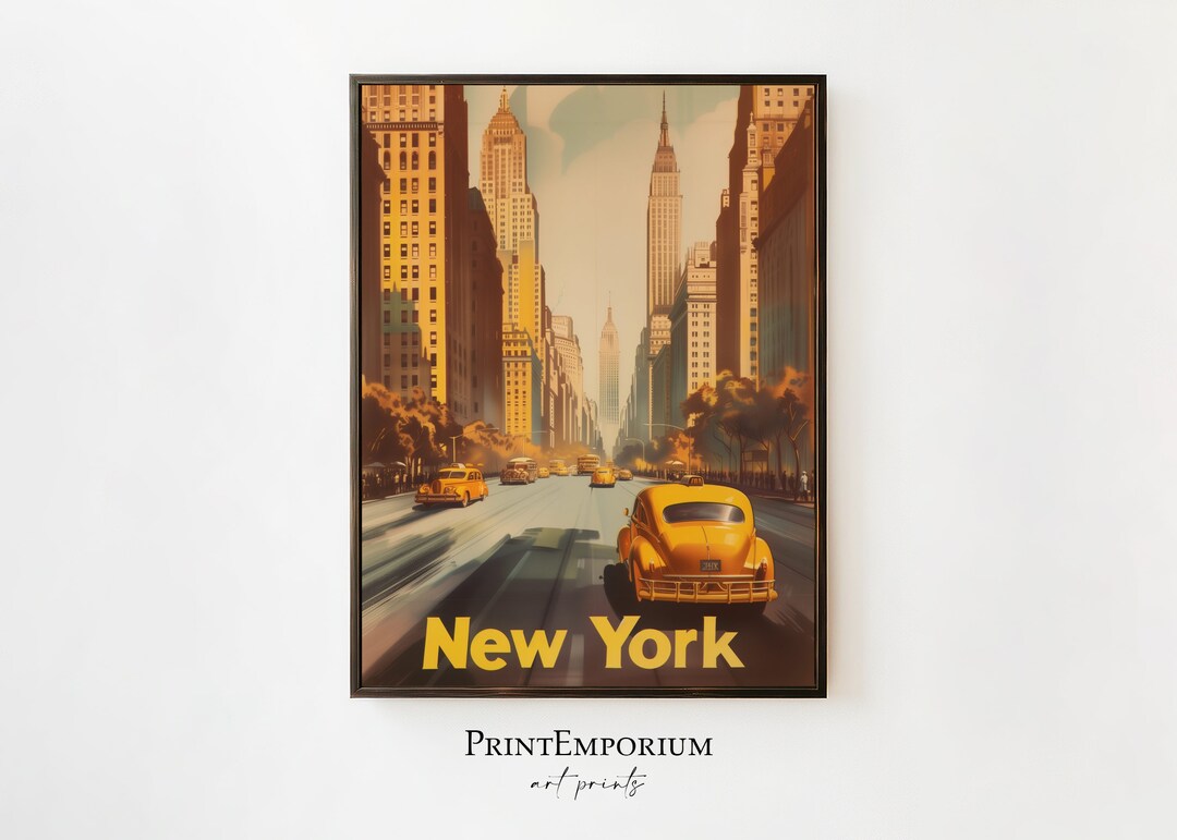 New York City Taxi Print | Vintage Travel Poster | Retro Wall Art ...