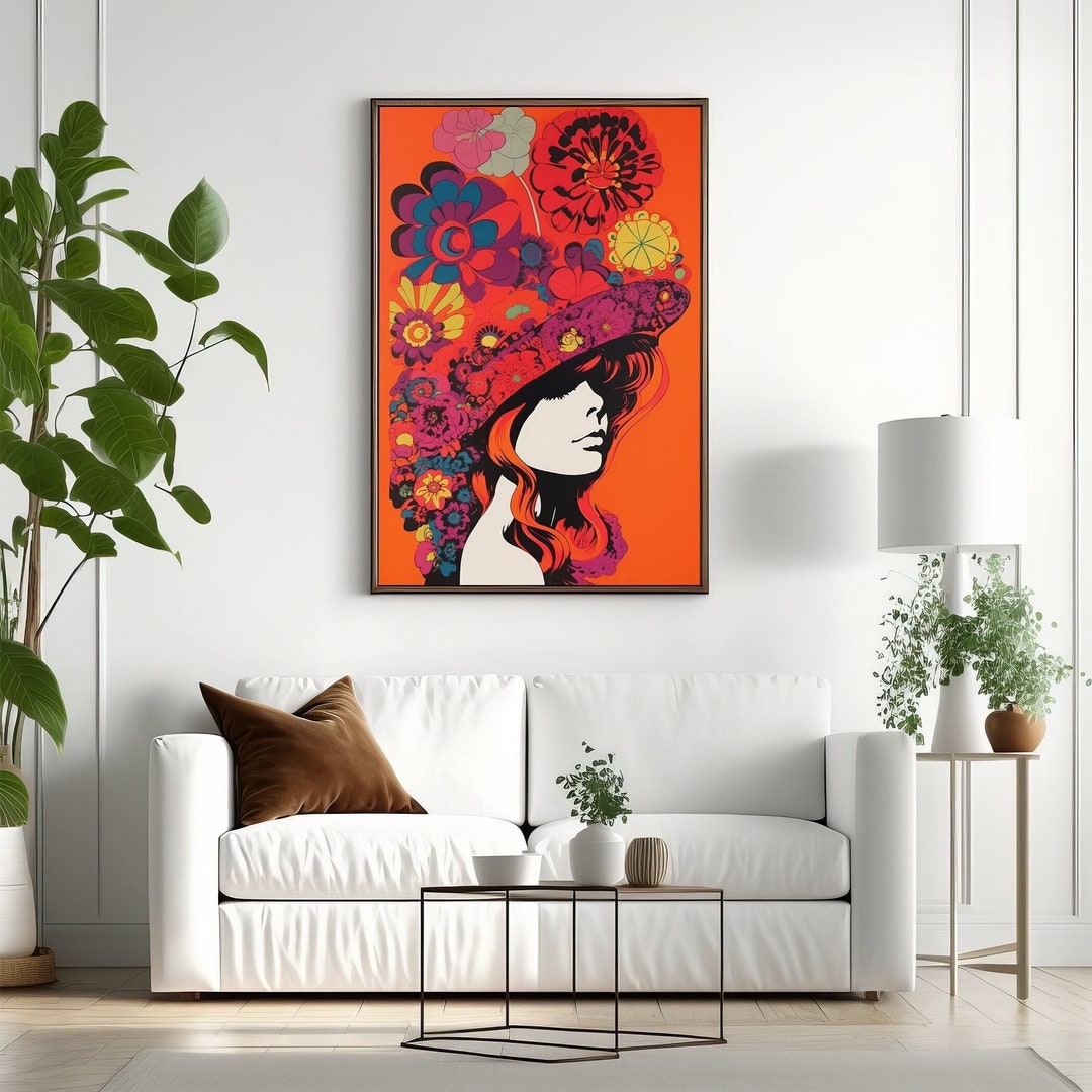 60s Psychedelic Woman Painting 1960s Art Style Floral Hippie - Etsy