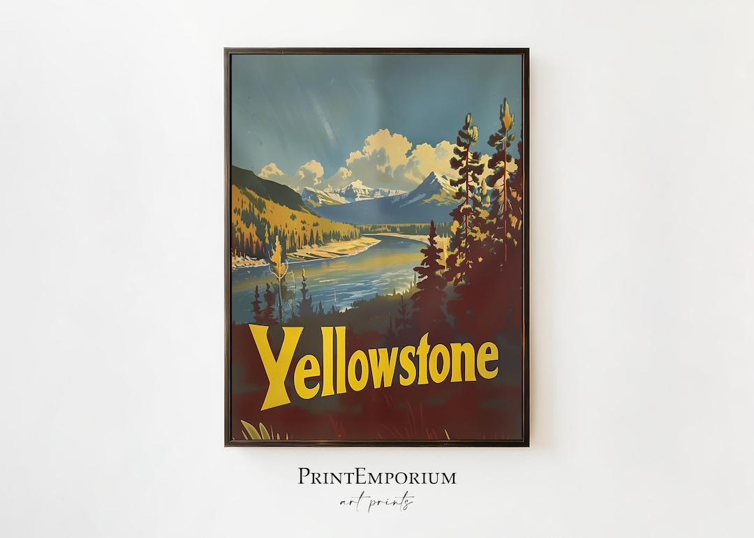 Vintage Yellowstone Travel Poster, National Park Print, Retro Wall Art ...