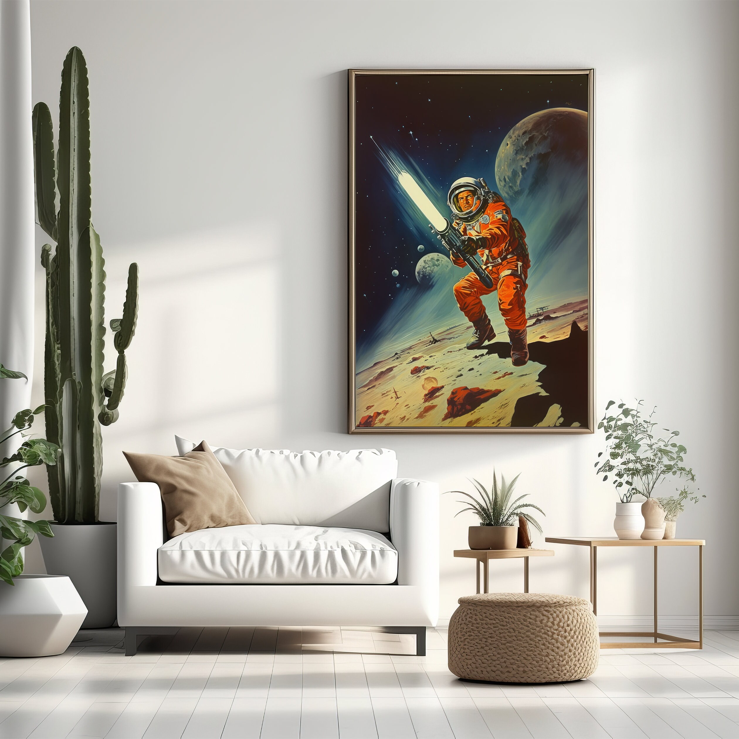 Vintage Sci-fi Astronaut Art Print Space/stars/planets Art - Etsy