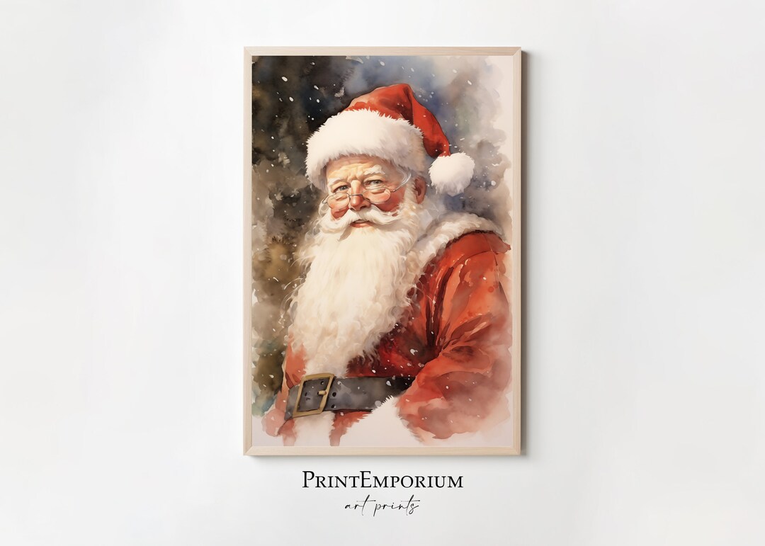 Santa Claus Printable Portrait Painting, Vintage Christmas Wall Art ...