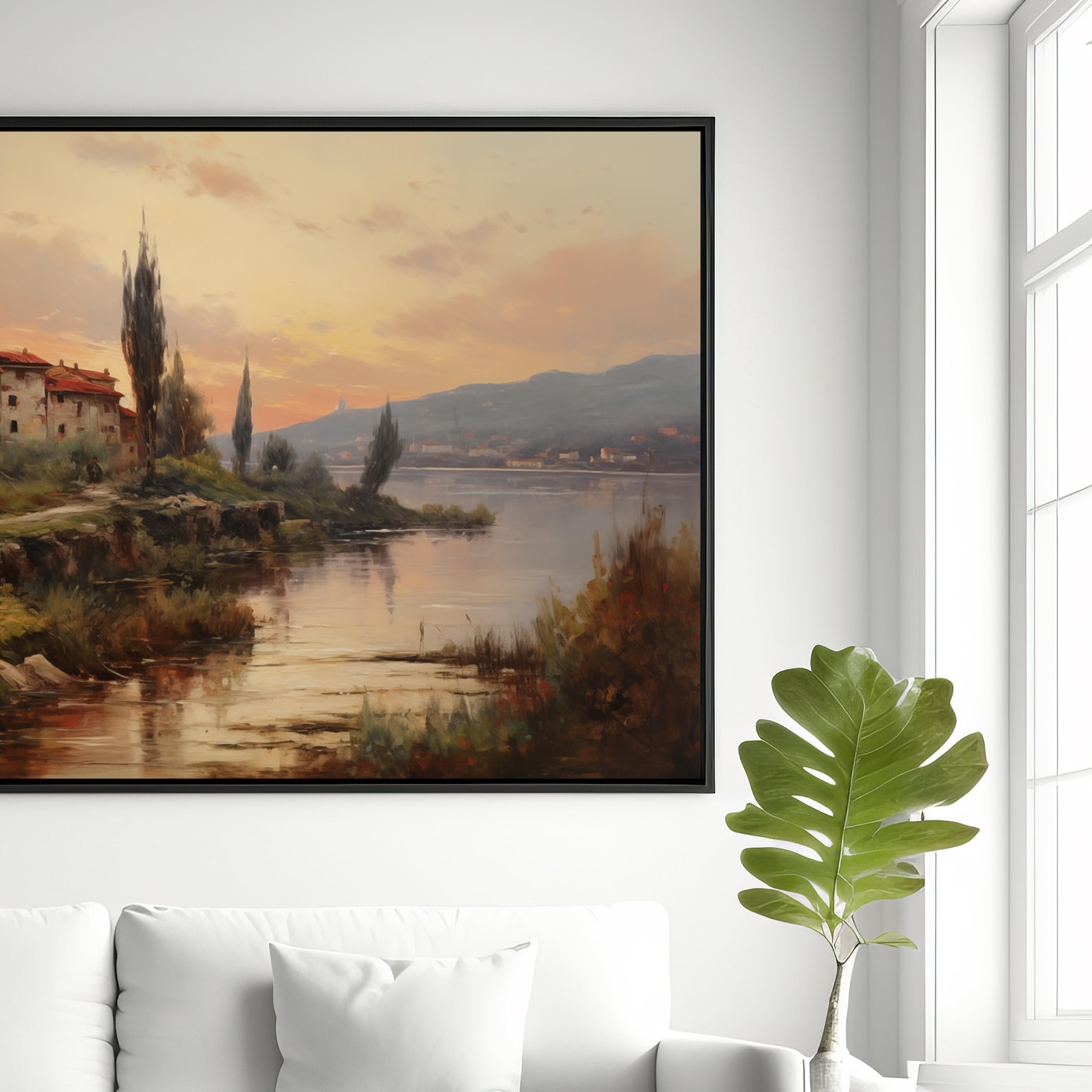 Vintage Lake Como Villa Painting | Sunset Italian Landscape Print ...