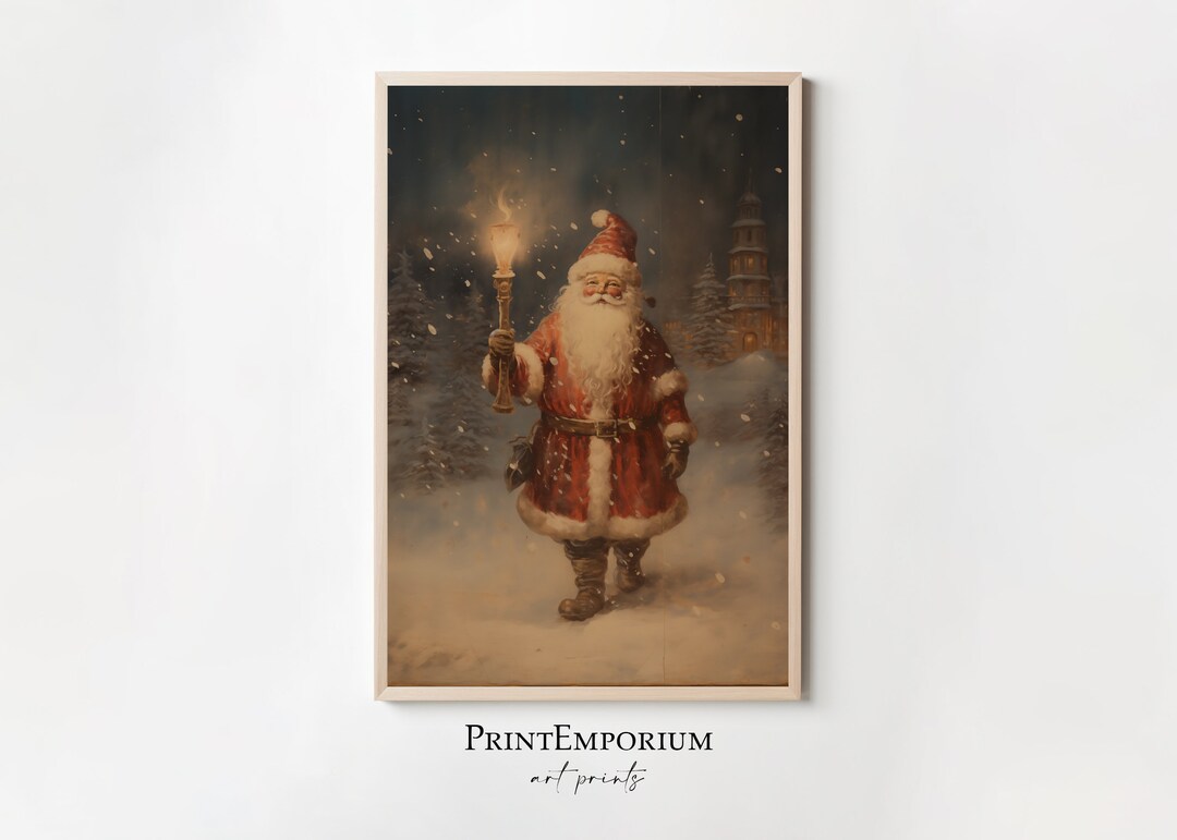 Santa Claus Printable Painting, Vintage Christmas Wall Art, Holiday ...