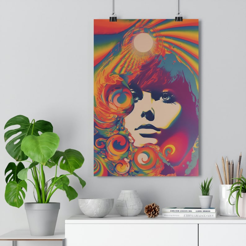 60s Psychedelic Woman Painting, 1960s Printable Wall Art, Rainbow Art ...