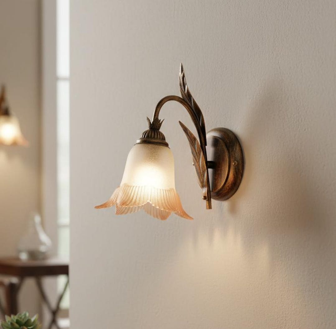 Handcrafted 1-light Wall Lamp in Wrought Iron and Glass, Coll. Carla - Etsy