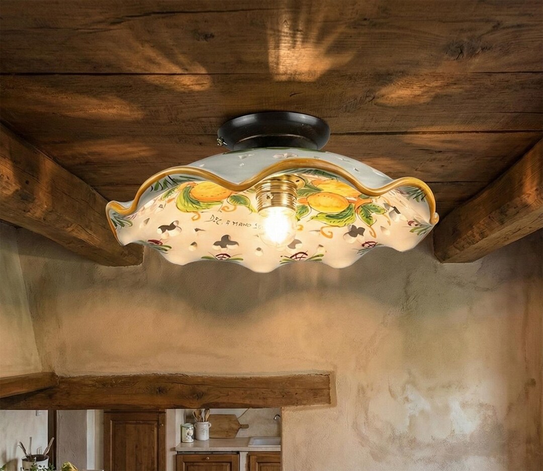 Ceiling Spotlight, 1 Light, Wrought Iron and Sicilian Ceramic, Kitchen ...
