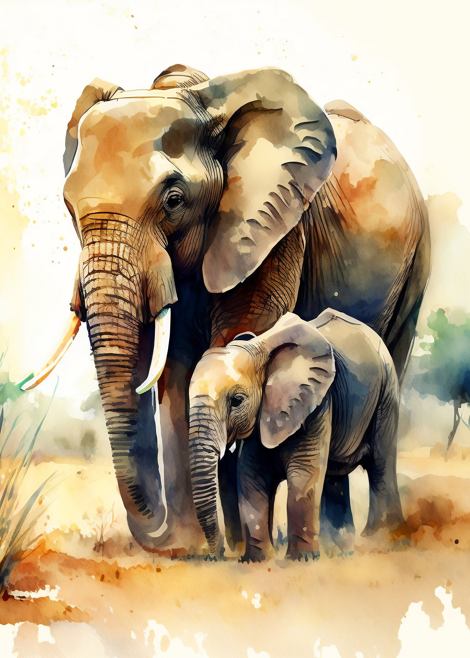 Watercolor Elephants Digital Print for Download - Etsy