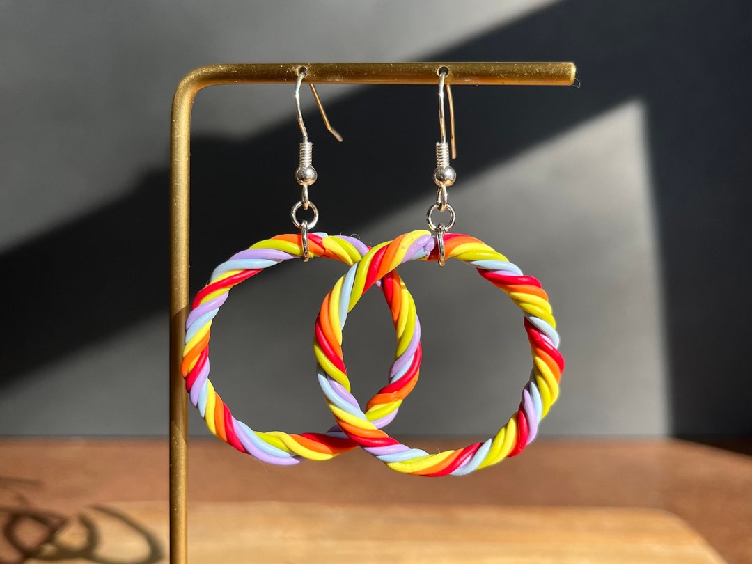 Rainbow Twist Polymer Clay Earring Birthday Graduation Summer Jewelry ...