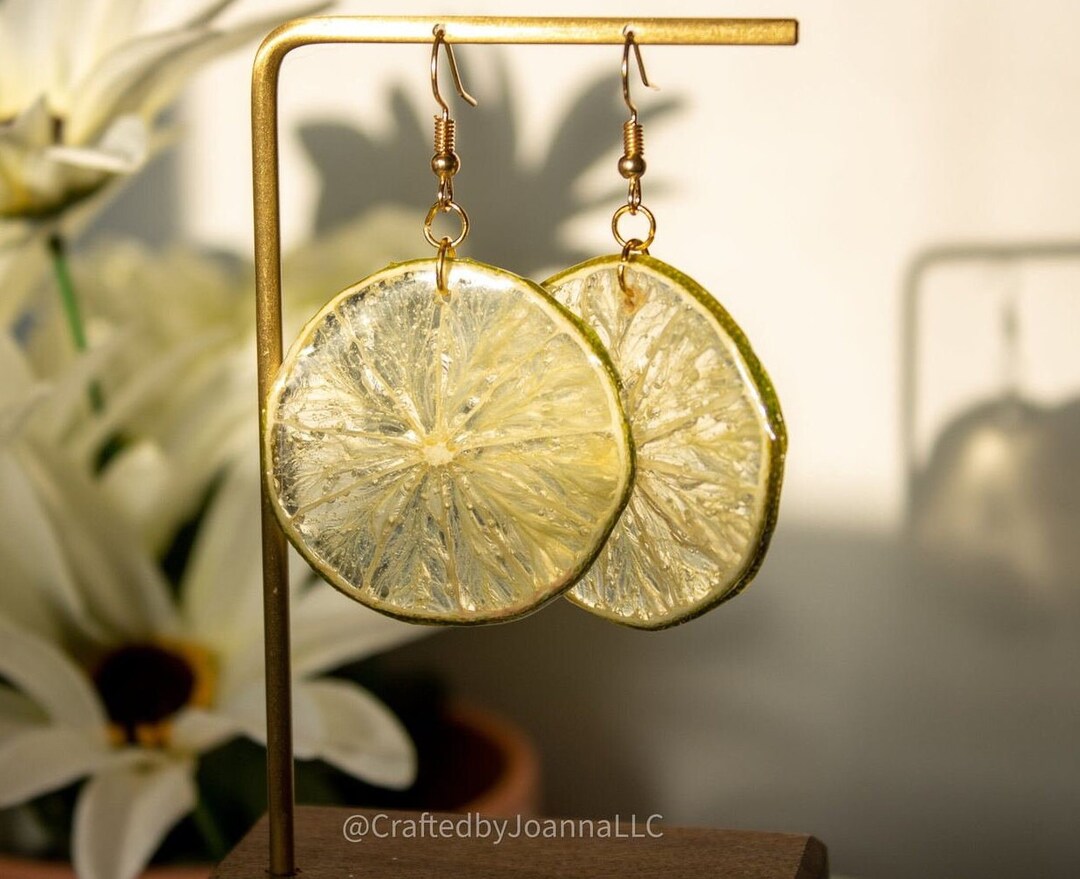 Lime Dangle Earring, Gift Jewelry, Fruit Earring, Fruit Slice Earring, Dried Fruit Earring, Real ...