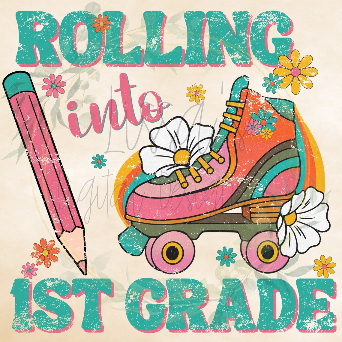 Rolling Into 1st Grade, Back to School Design Png DIGITAL DOWNLOAD ONLY ...