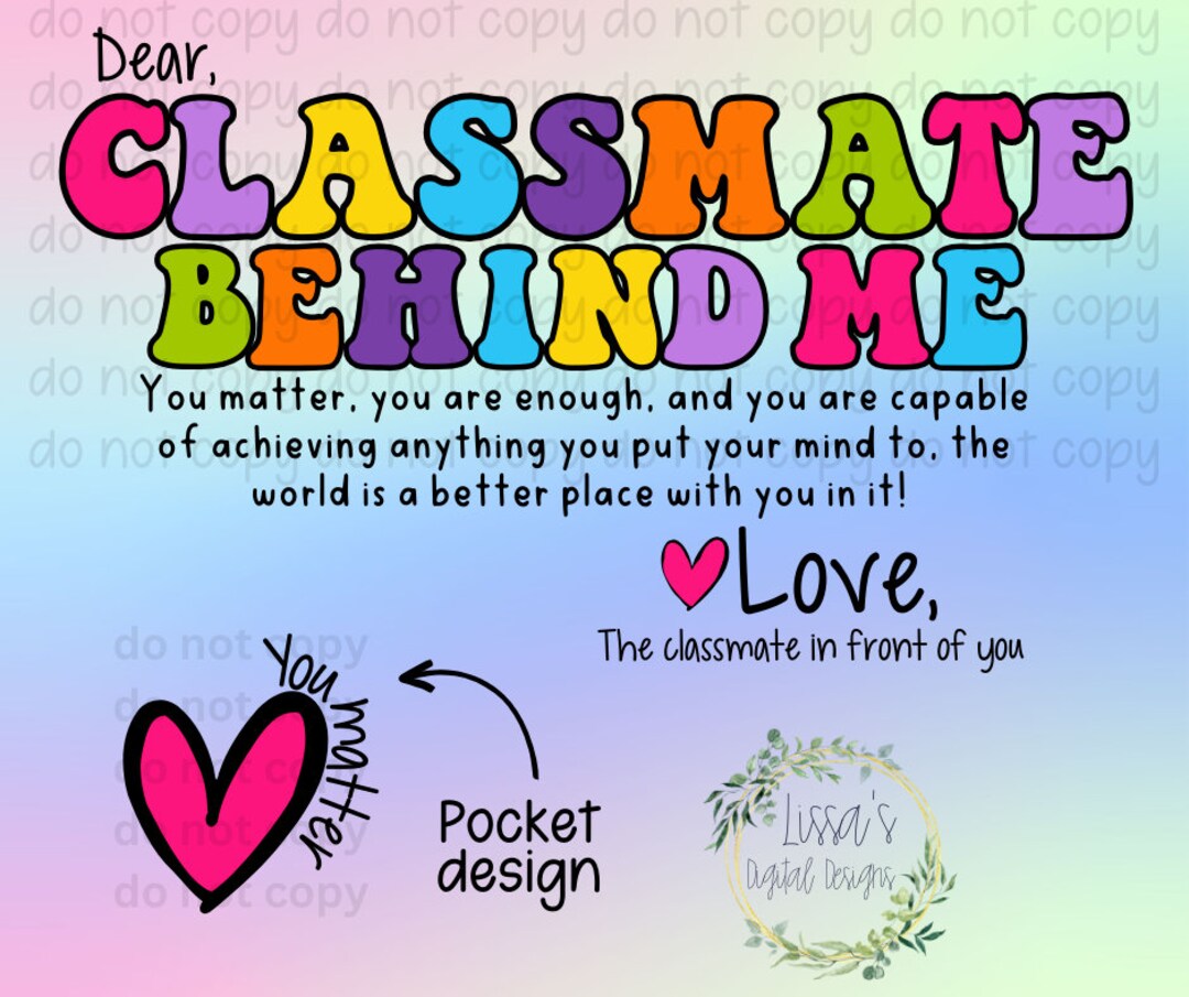 Retro Dear Classmate Behind Me Retro, Love the Classmate in Front of ...