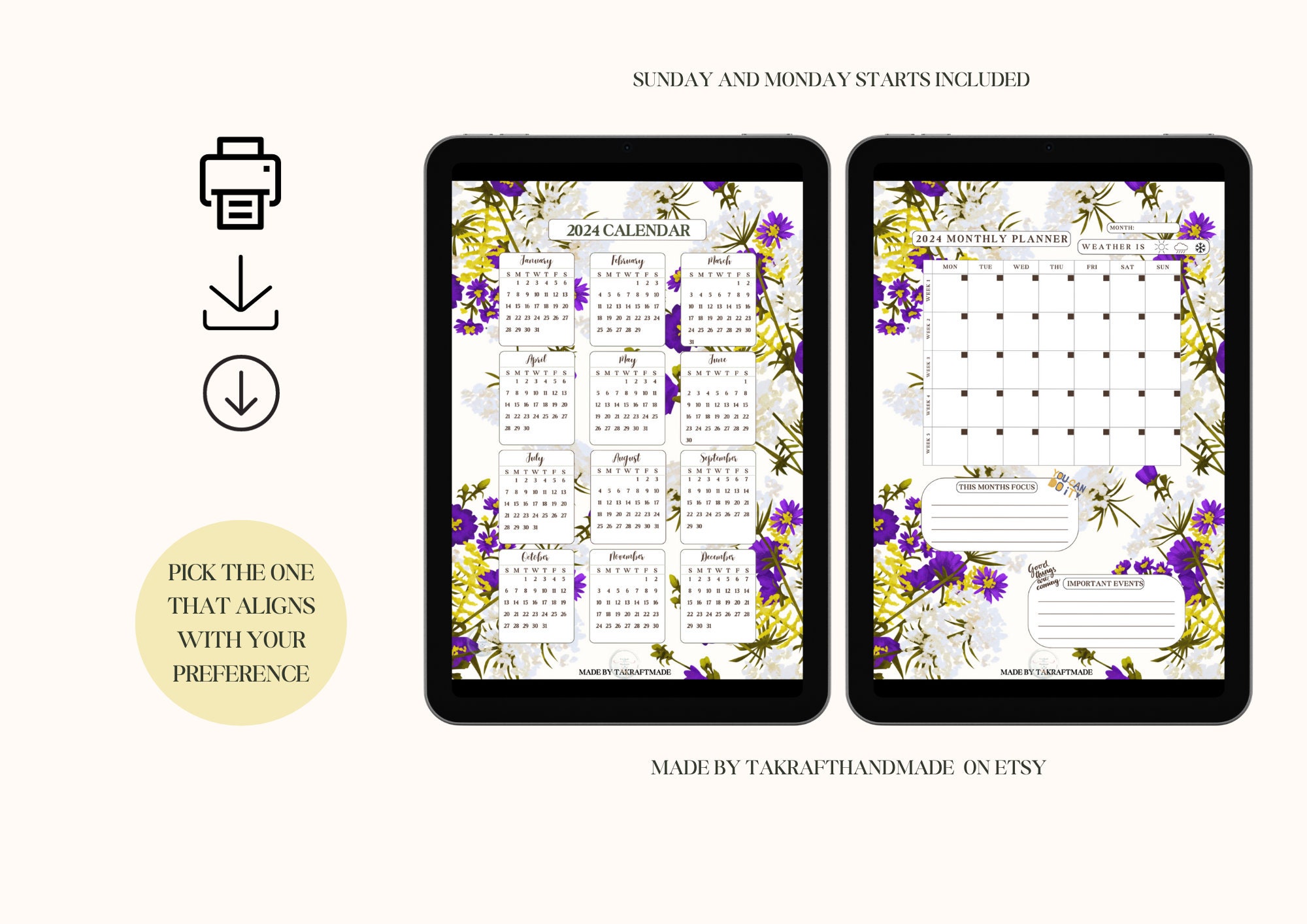 Digital Planner, PDF Planner, Printable, Monthly, Daily, Weekly ...