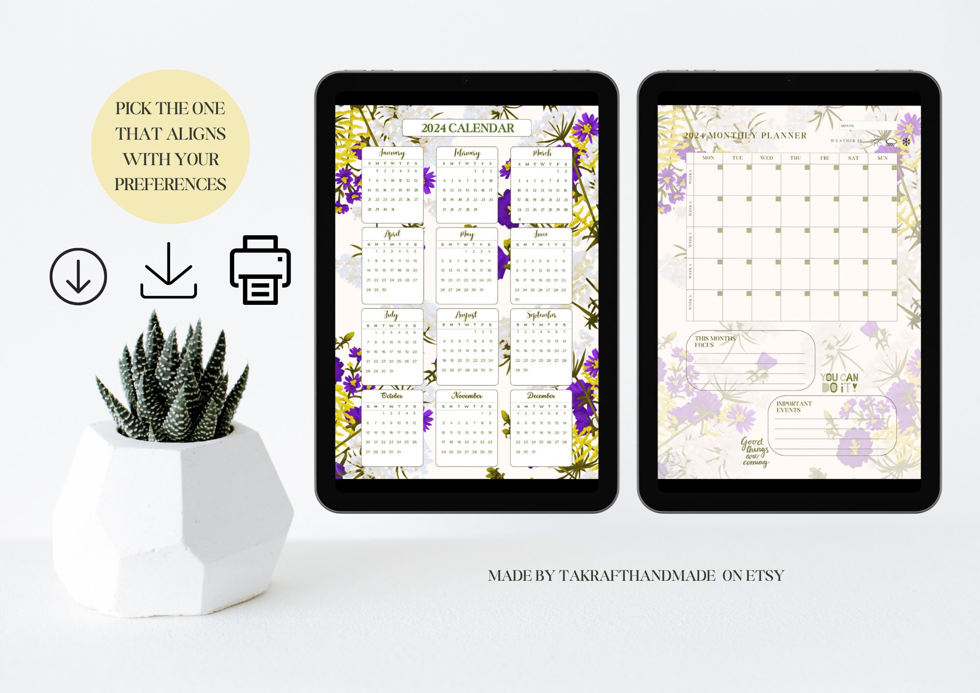 Digital Planner PDF Planner Printable Monthly Daily - Etsy