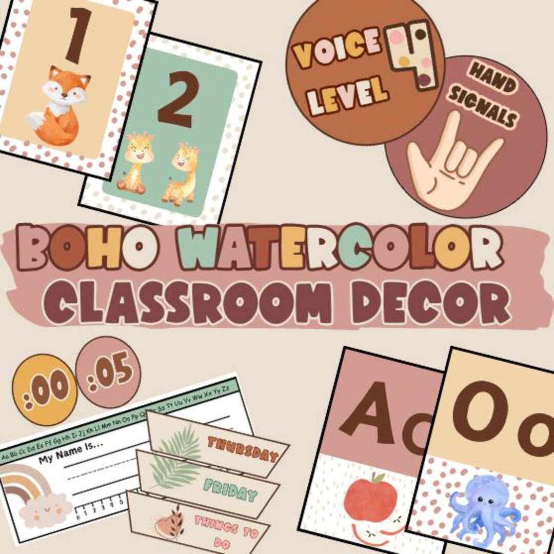 Boho Watercolor Themed Classroom Decor, Boho Classroom Decoration ...