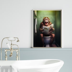 Monkey Reading Newspaper - Funny Bathroom Art, Toilet Humor Decor ...