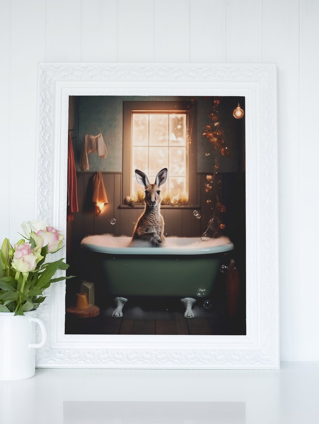 Kangaroo in Bathtub - Printable Wall Art | Kangaroo Portrait | Kangaroo ...