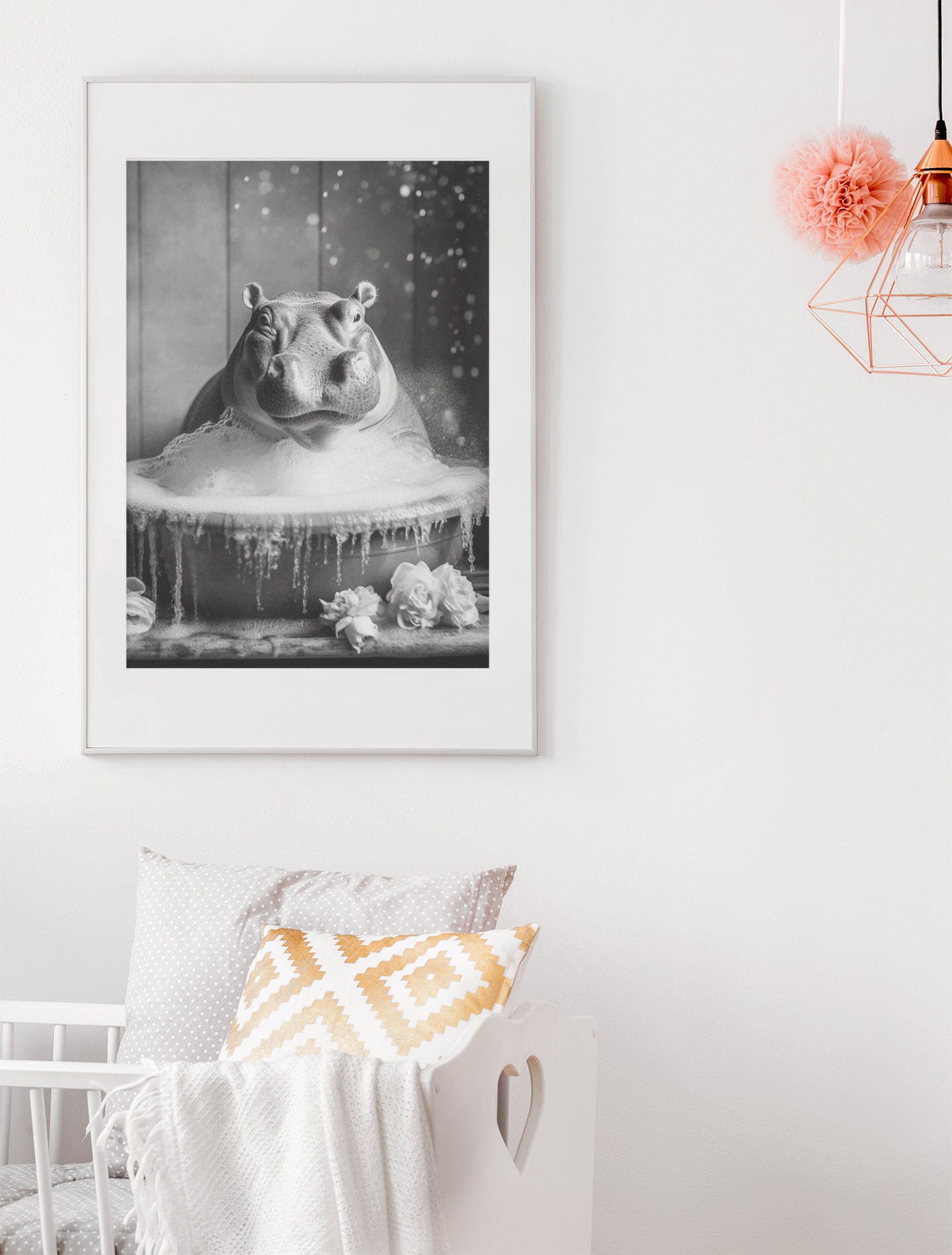 Hippo in Boho Bathtub Printable Wall Art, Hippo Photo Portrait ...