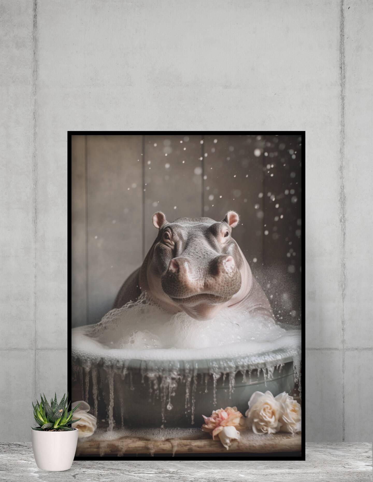 Hippo in Boho Bathtub Printable Wall Art Hippo Photo - Etsy