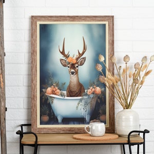 Deer in Bathtub - Printable Wall Art, Cute Deer Portrait, Kids Bathroom ...