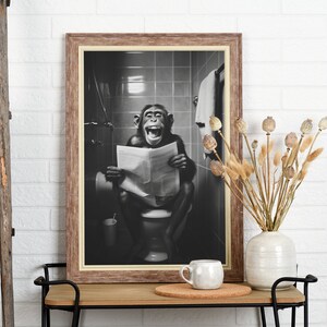 Monkey Reading Newspaper Funny Bathroom Art, Toilet Humor Decor ...