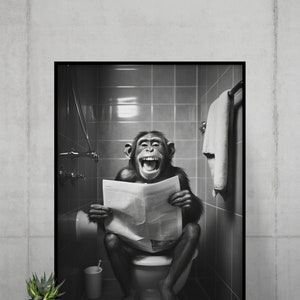 Monkey Reading Newspaper Funny Bathroom Art, Toilet Humor Decor ...