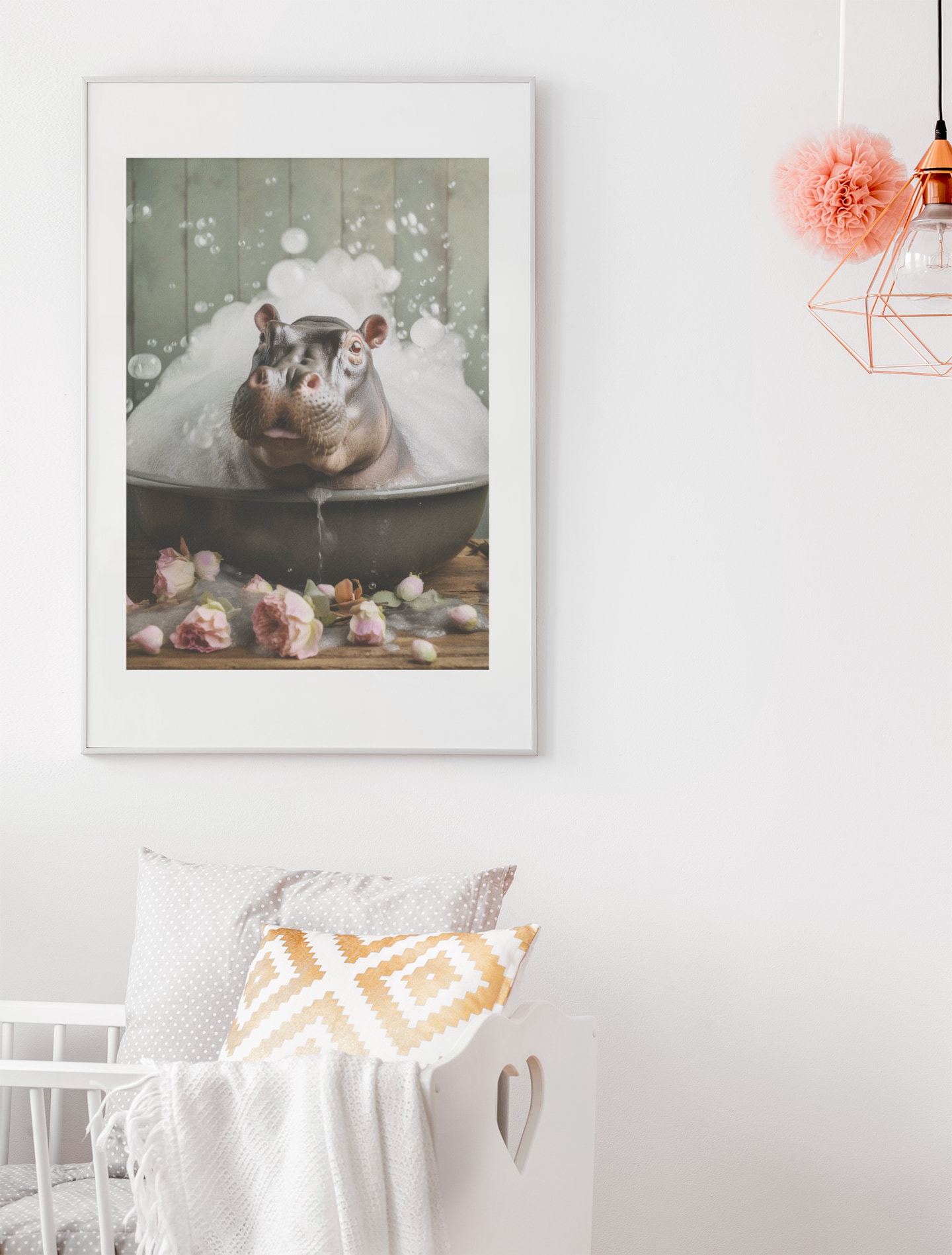 Hippo in Boho Bathtub Printable Wall Art, Hippo Photo Portrait ...