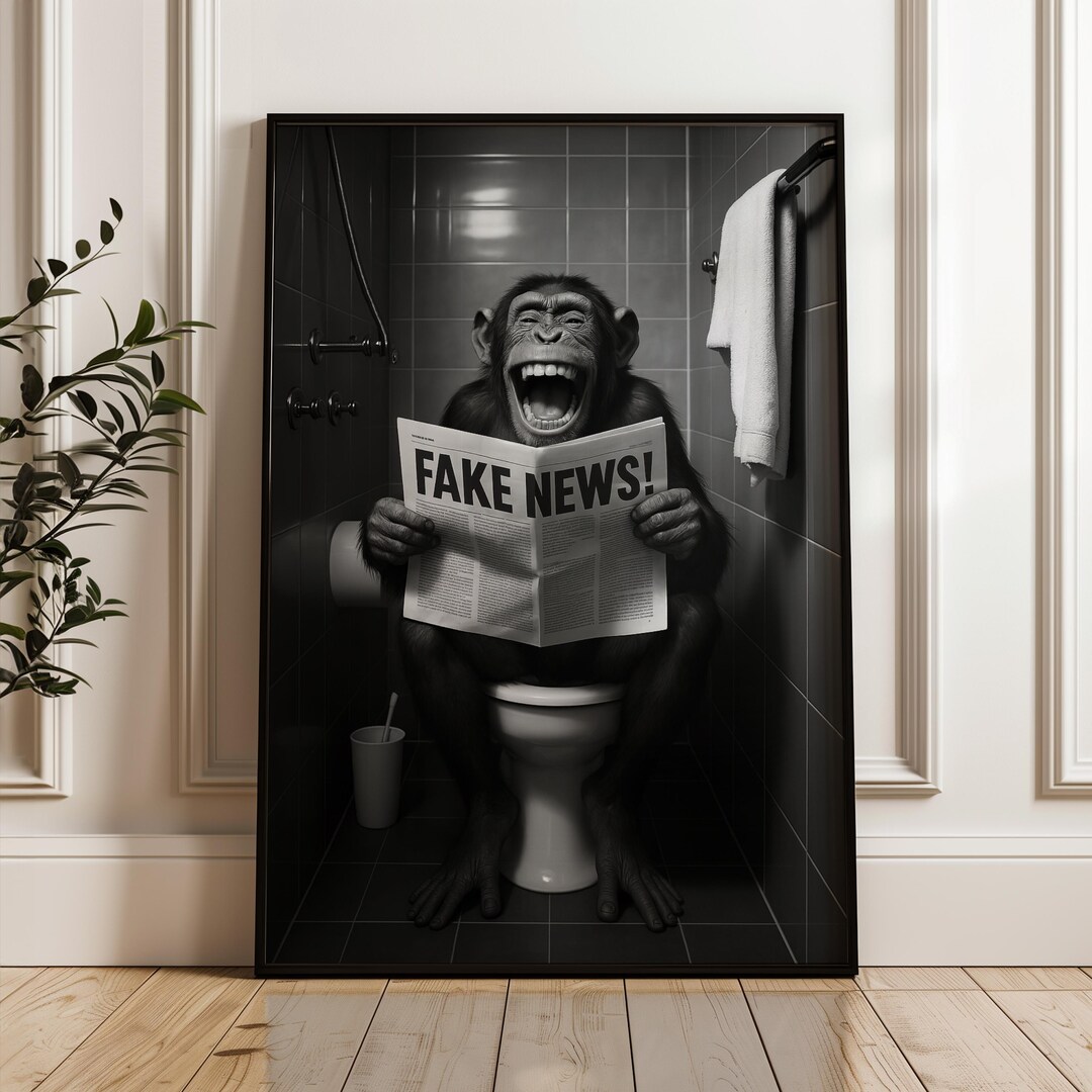 Funny Monkey Reading Newspaper Bathroom Art – Whimsical Toilet Humor ...