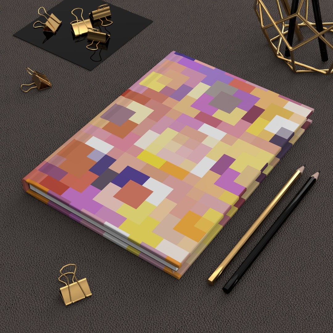 Retro Pixelated Colorful Square Pattern Matte Hard Cover Notebook - Etsy