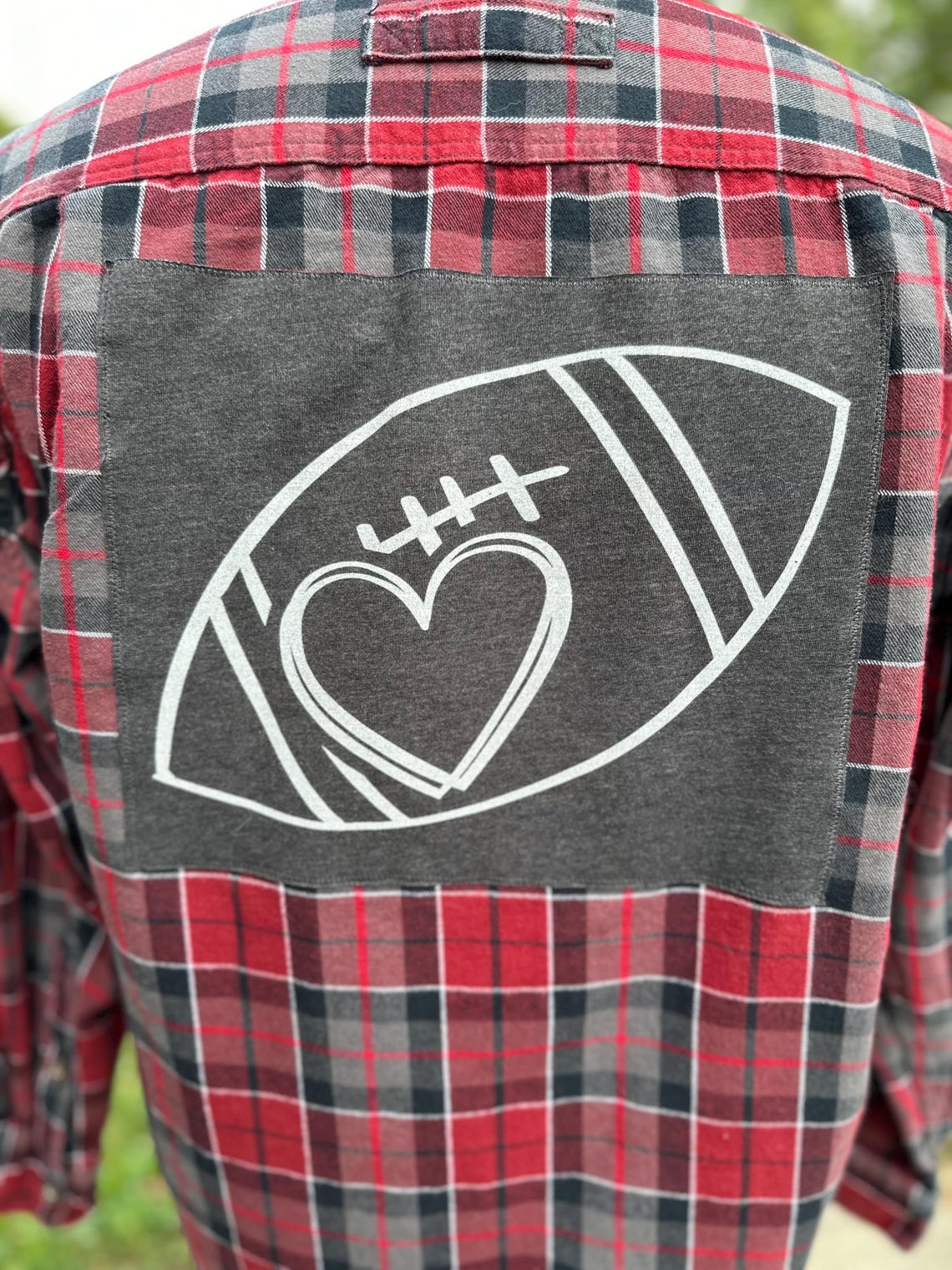 Football Heart - Upcycled Back Patch Flannel Shirt - Size Medium - Etsy