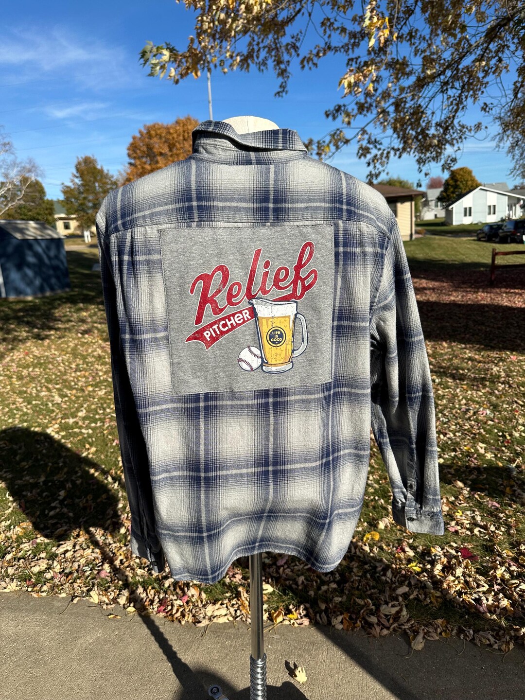 Relief Pitcher - Upcycled Back Patch Flannel Shirt - Size XL - Etsy