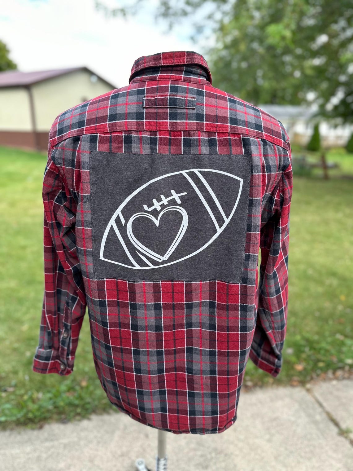 Football Heart - Upcycled Back Patch Flannel Shirt - Size Medium - Etsy