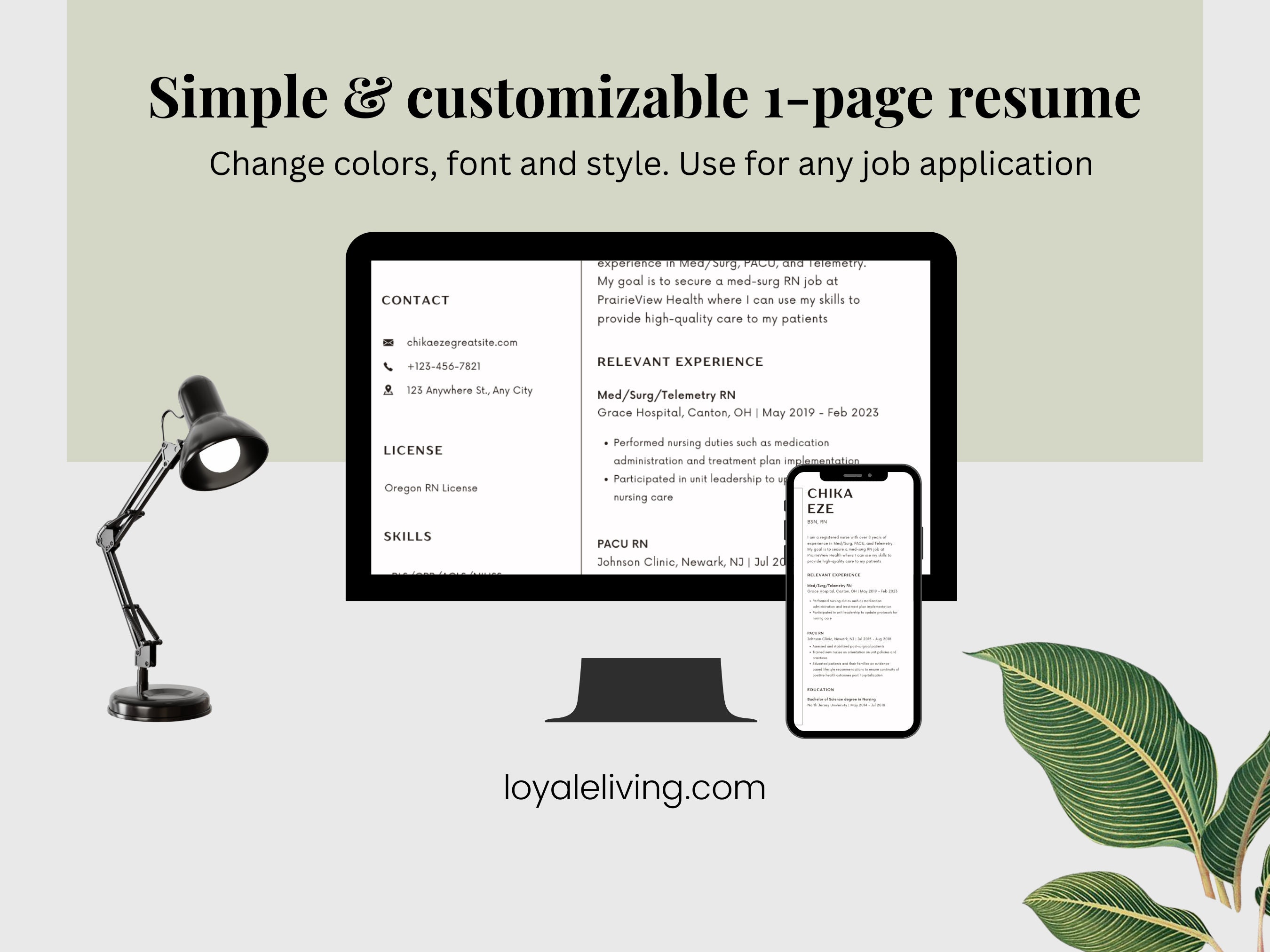 Professional Resume Template Editable RN Resume ICU Resume - Etsy