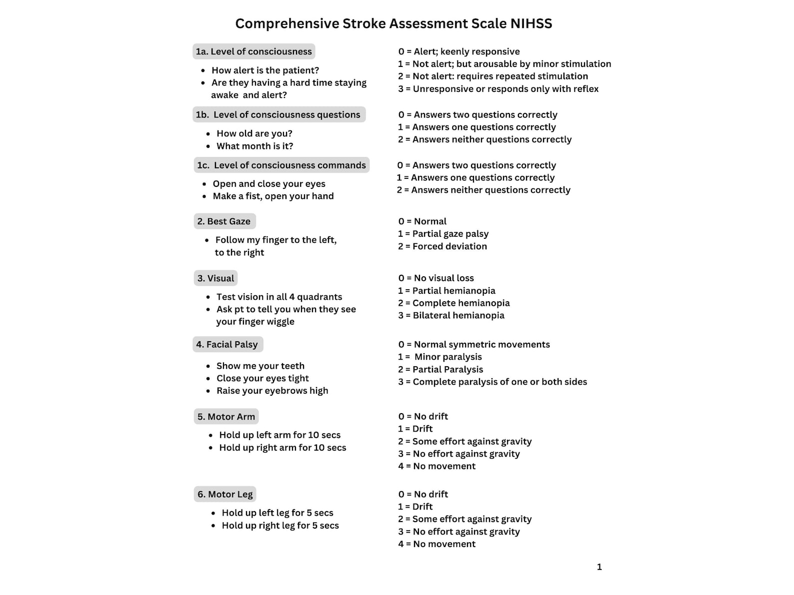 Stroke Scale, Stroke Assessment Tool, Stroke Assessment for Neuro, ER ...