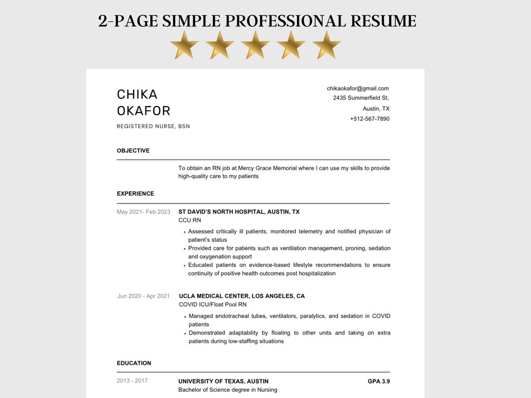 Simple Professional Resume & Cover Letter Template - Etsy