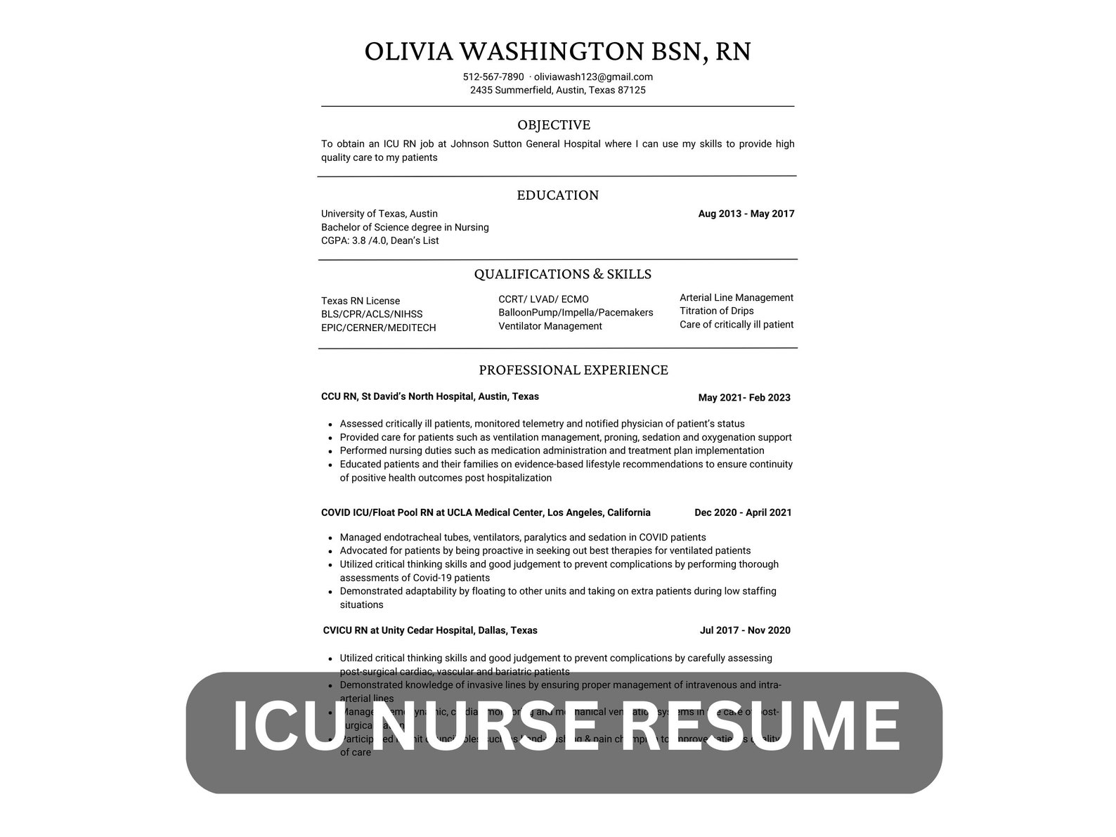 RN Resume Template Editable RN Resume ICU Resume - Etsy
